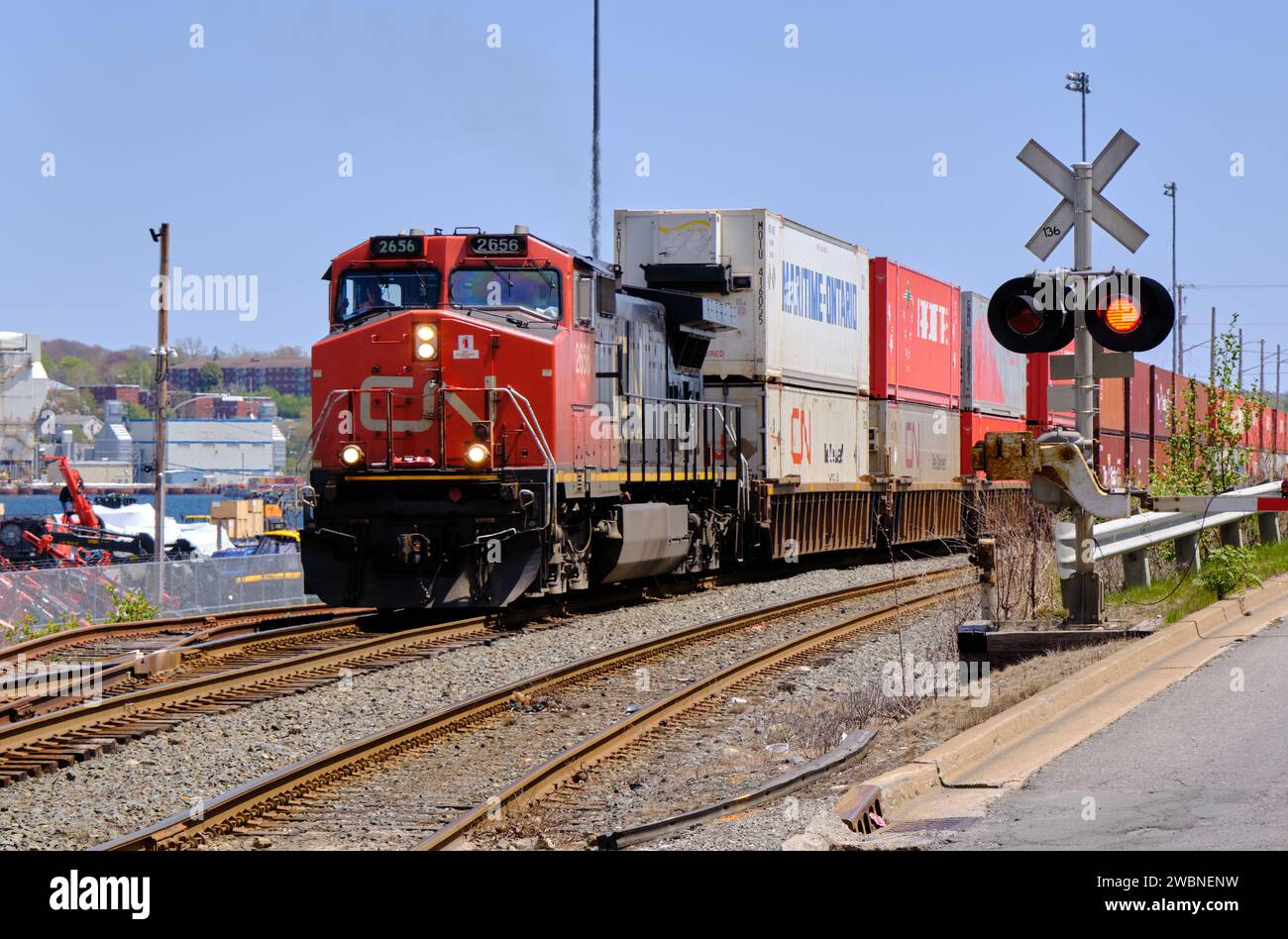 CN Rail train leaving the Halifax port loaded with containers Stock ...
