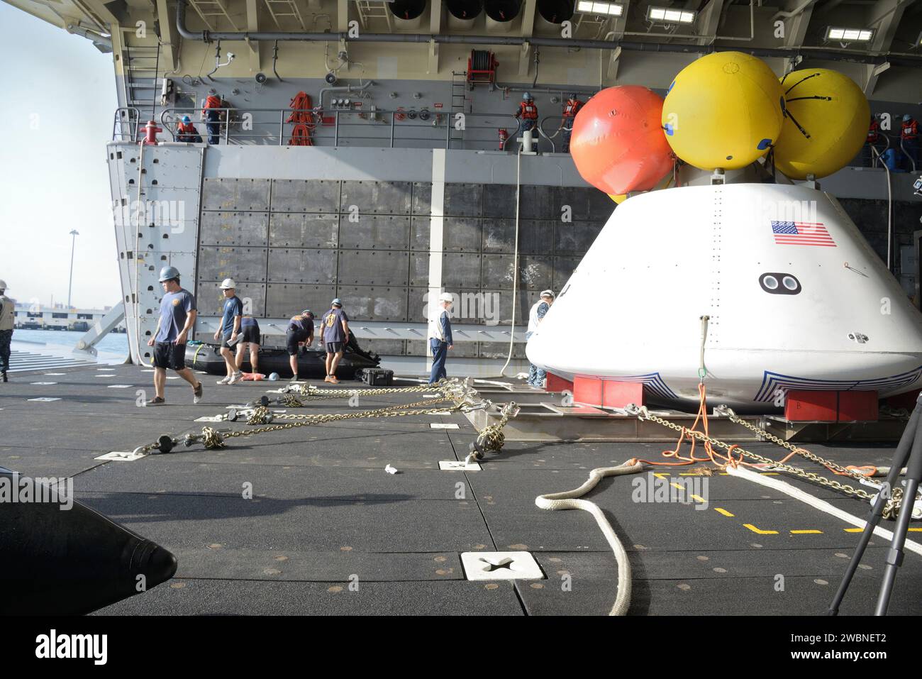The Orion test capsule undergoes stationary recovery testing in Norfolk ...