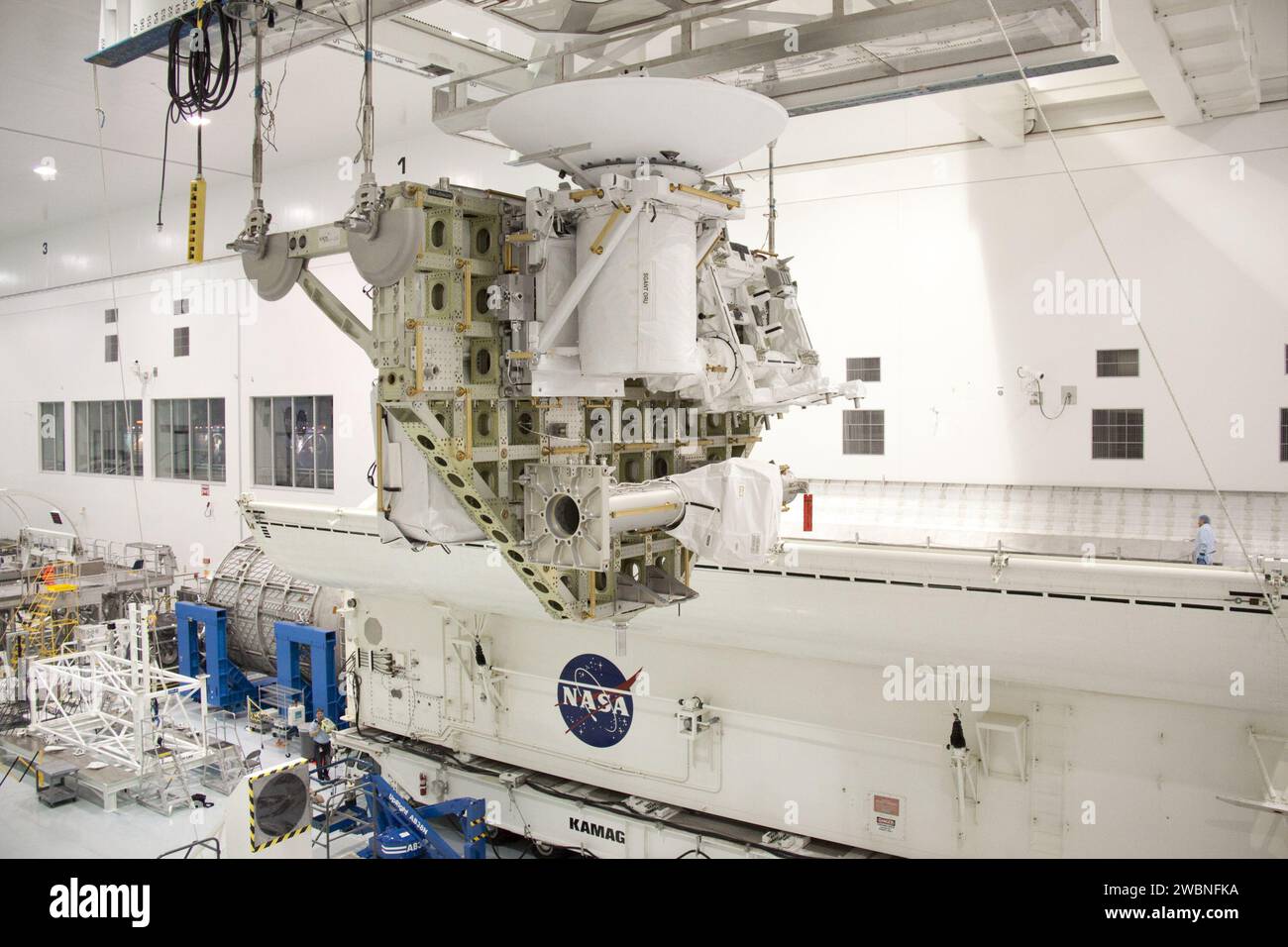 The Integrated Cargo Carrier (ICC) is prepared at Kennedy Space Center ...