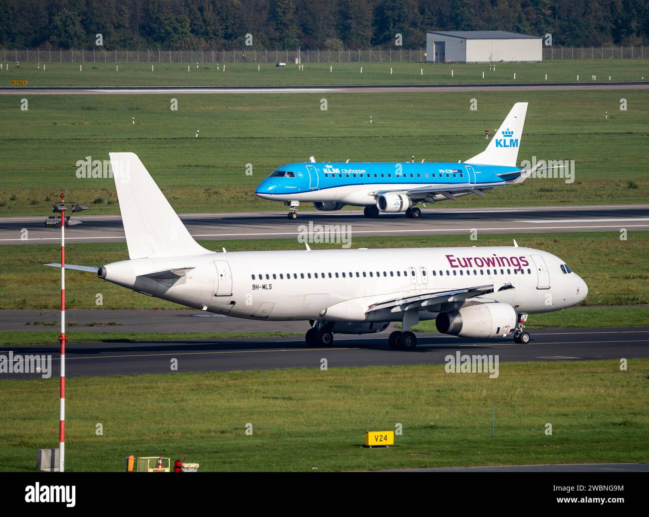 Düsseldorf Airport, KLM Cityhopper, Embraer ERJ-175 lands, Eurowings ...