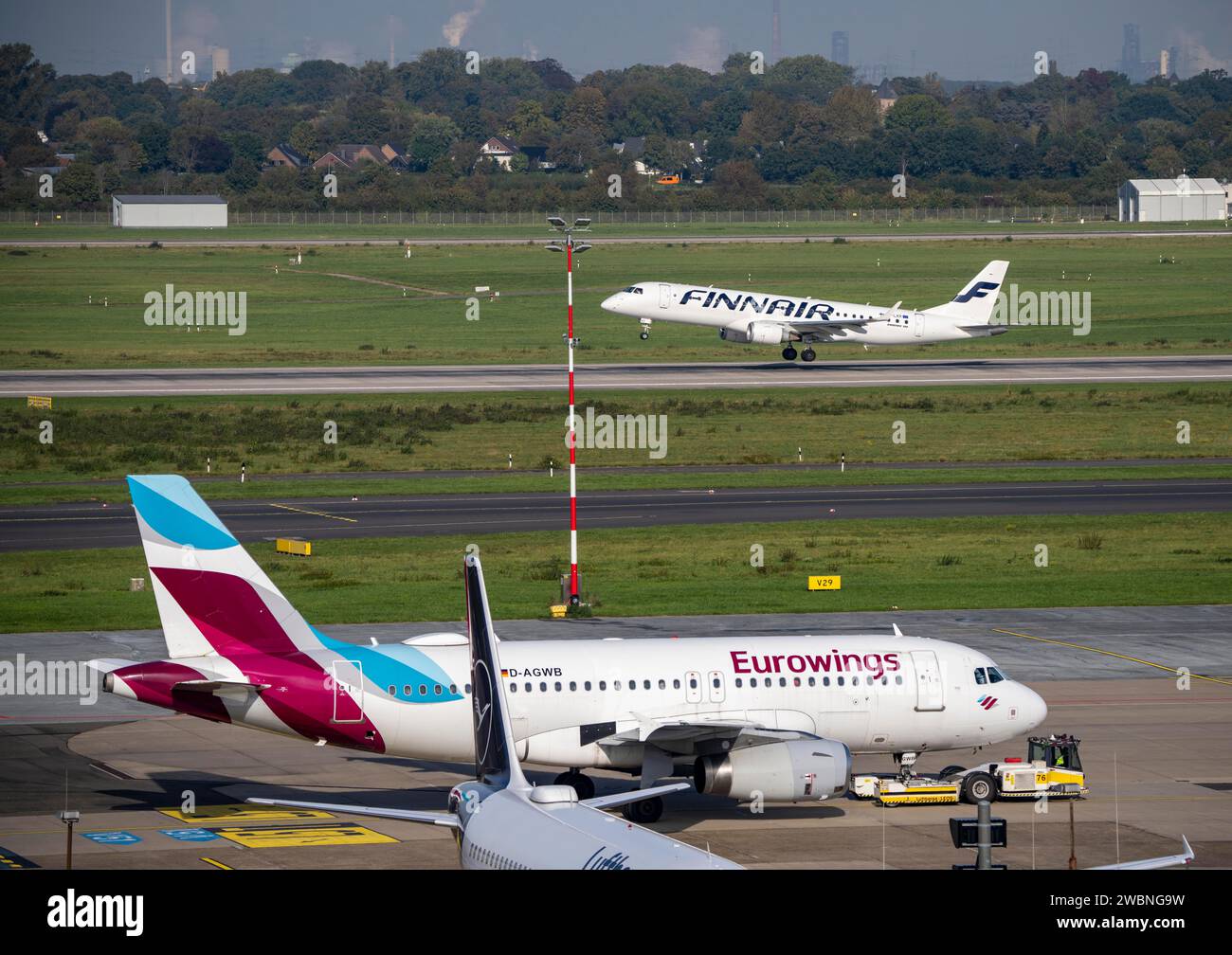 Düsseldorf Airport, Finnair Embraer ERJ-190, on take-off, Eurowings ...