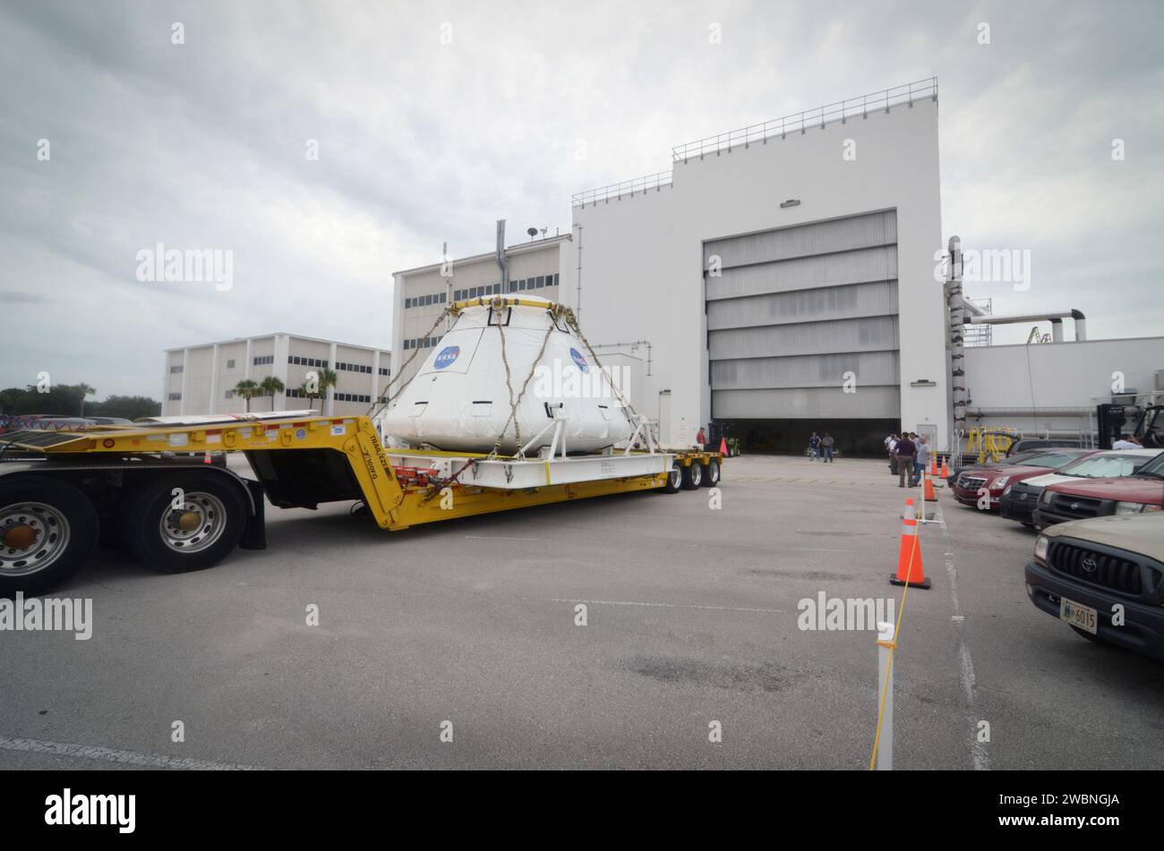The Orion Pad Abort-1 (PA-1) crew module arrives at the Operations ...
