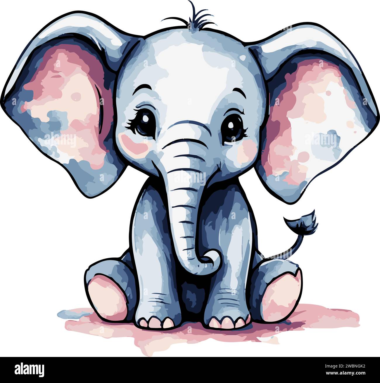 Gorgeous lovely watercolor baby elephant vector art Stock Vector Image ...