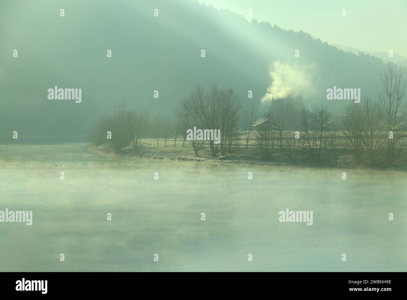 Frozen morning mist at a lake hi-res stock photography and images - Alamy