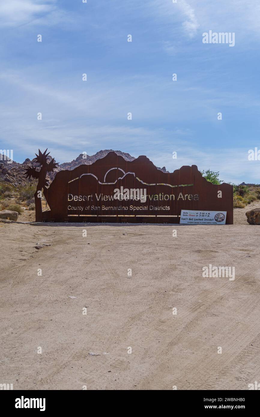 Desert View Conservation Area sign in Joshua Tree, California Stock ...
