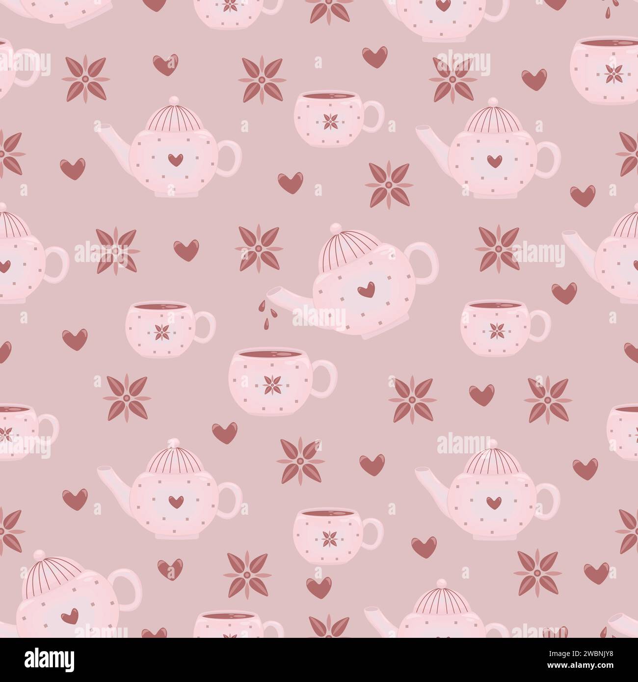 Hot chocolate seamless pattern, vector background print in light pink ...