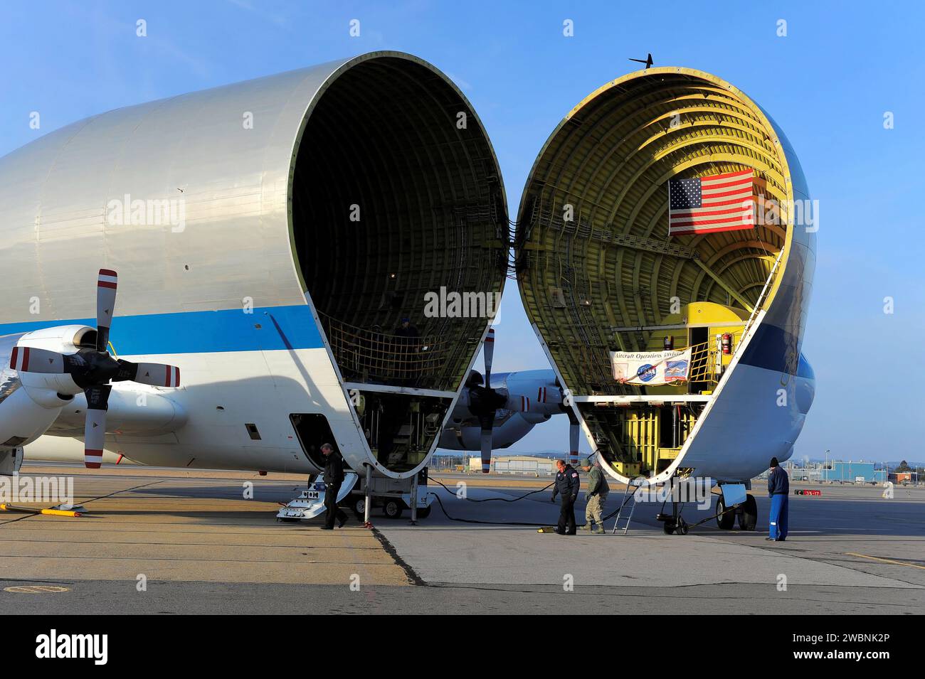 NASA's Super Guppy transport plane transports the Exploration Flight ...