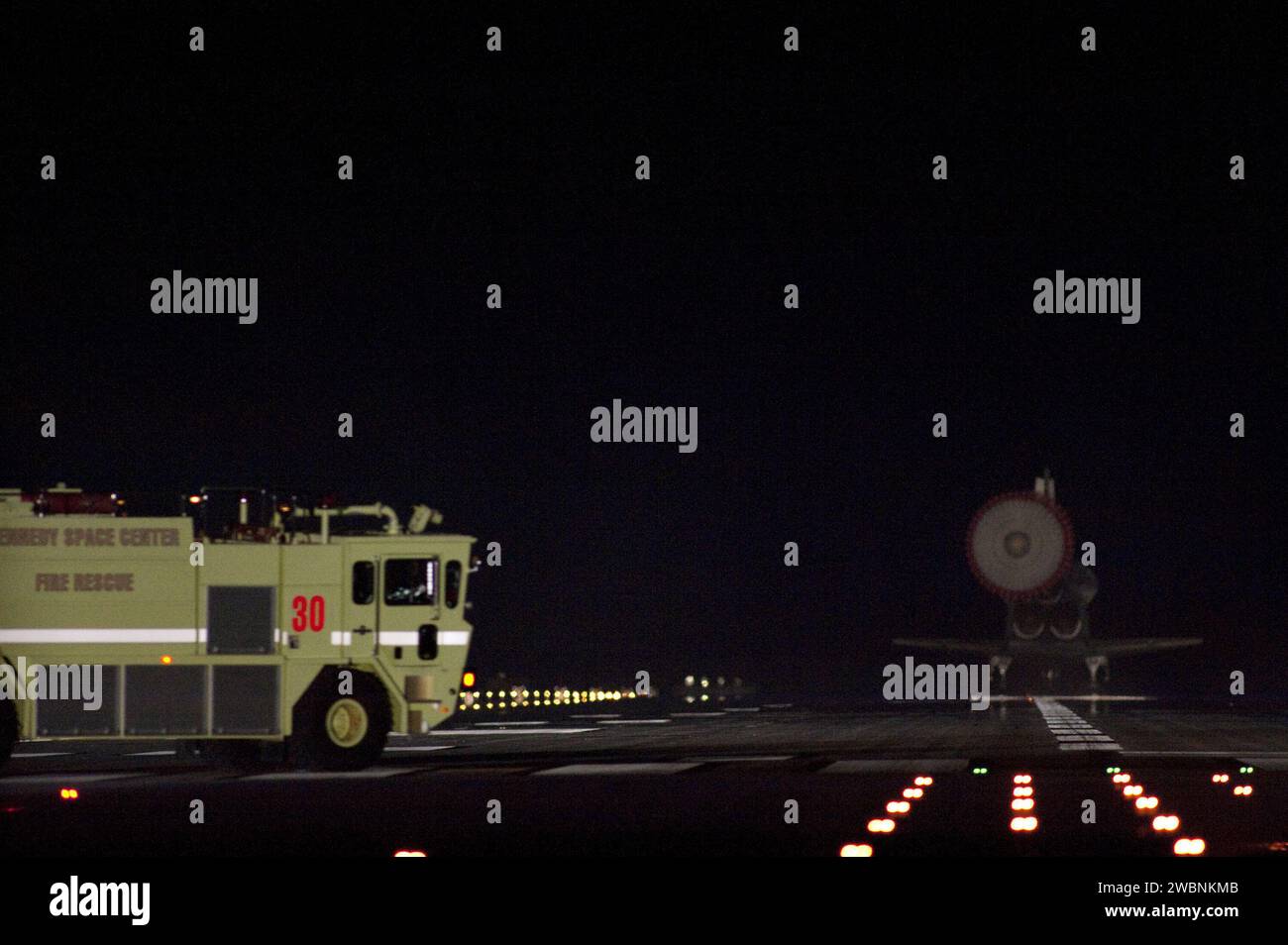 CAPE CANAVERAL, Fla. - A fire and rescue truck is in place beside ...