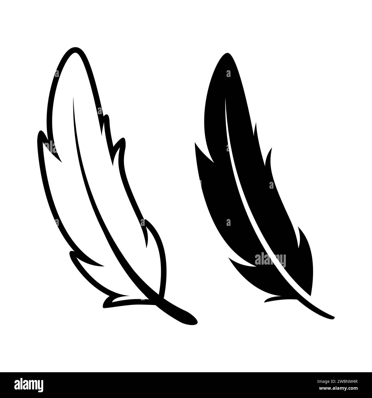 Vector Black and White Fluffy Feather Logo Icon, Silhouette Feather Set ...