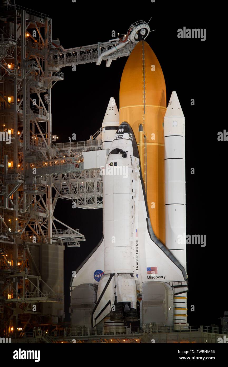 The space shuttle Discovery is seen on launch Pad 39a after the ...