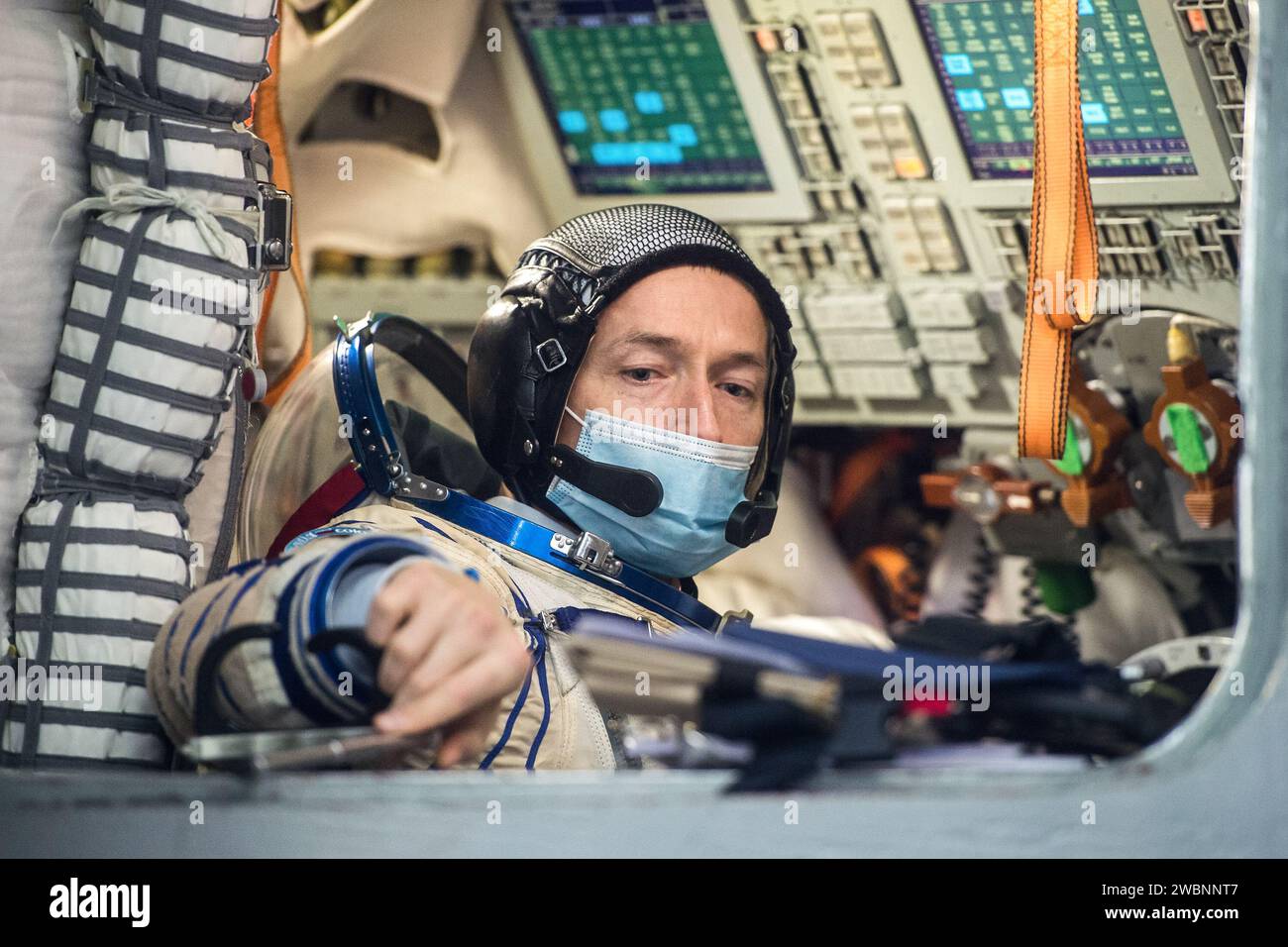 Expedition 64 crew member Sergey Ryzhikov of Roscosmos is seen during ...