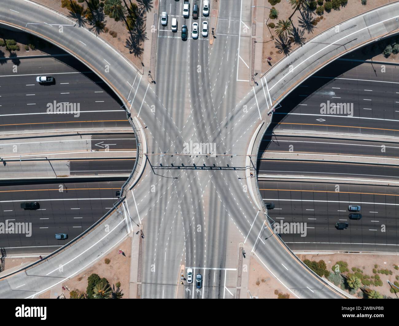 Aerial view of the highway and crossroads intersections in Phoenix, USA ...