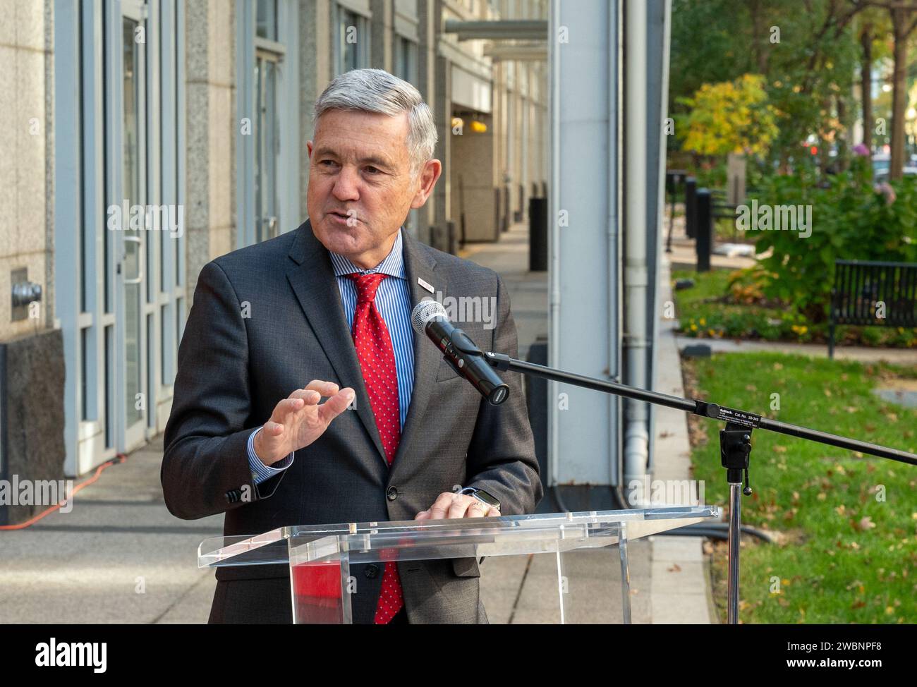 NASA Associate Administrator Bob Cabana delivers remarks during a ...