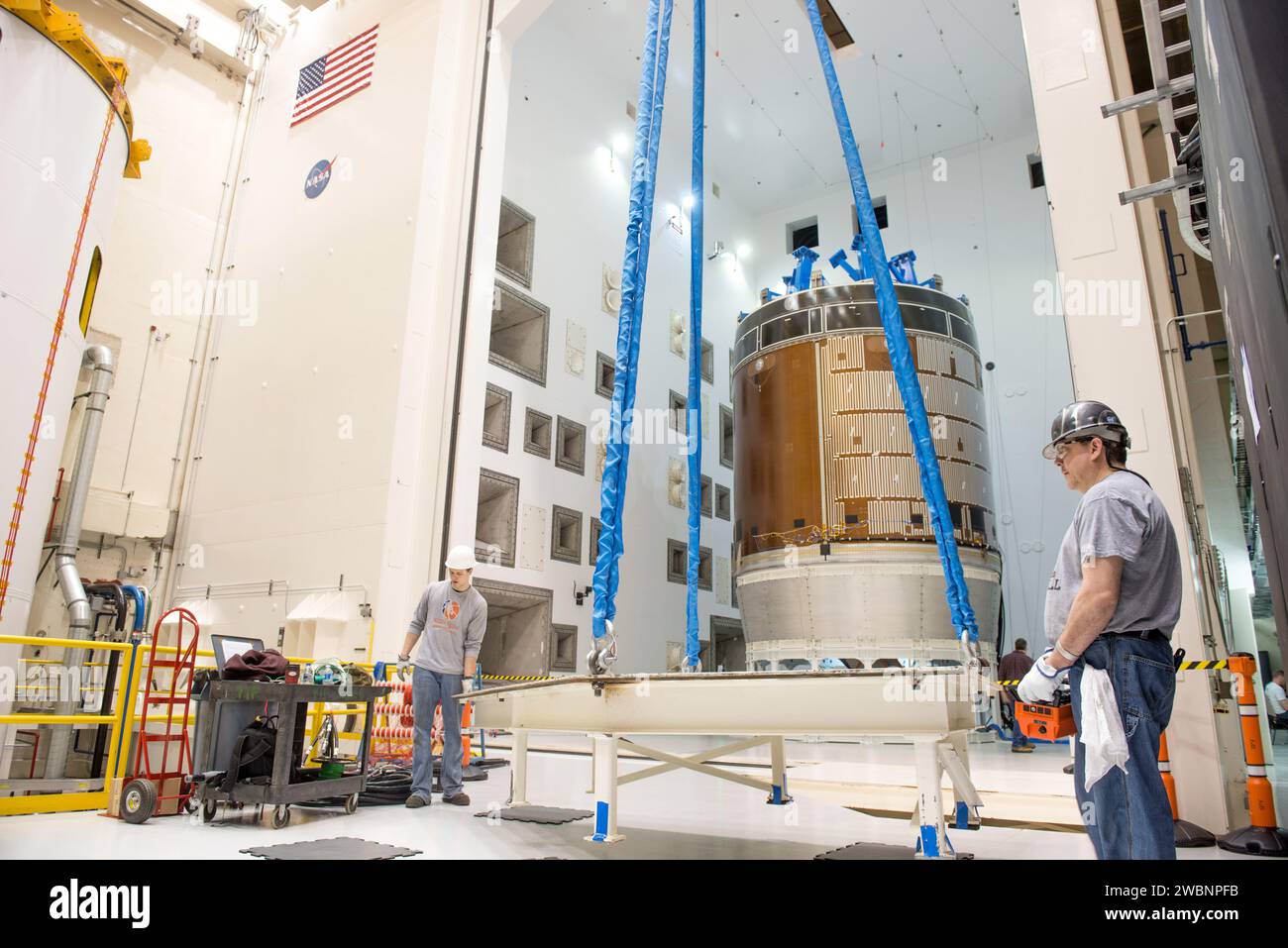 Engineers and technicians moved the Orion service module test article ...