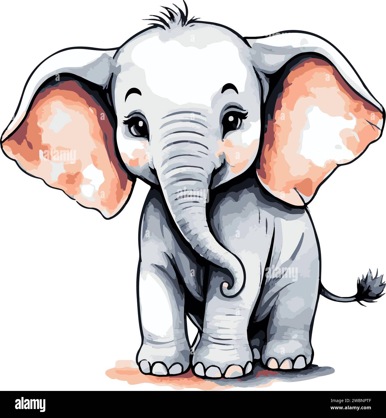 Fantastic lovely vector art watercolor cute elephant Stock Vector Image ...