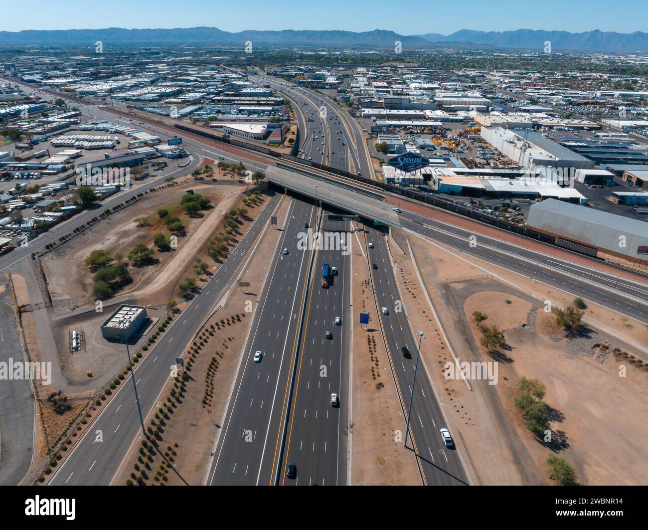 Aerial view of the highway and crossroads intersections in Phoenix, USA ...