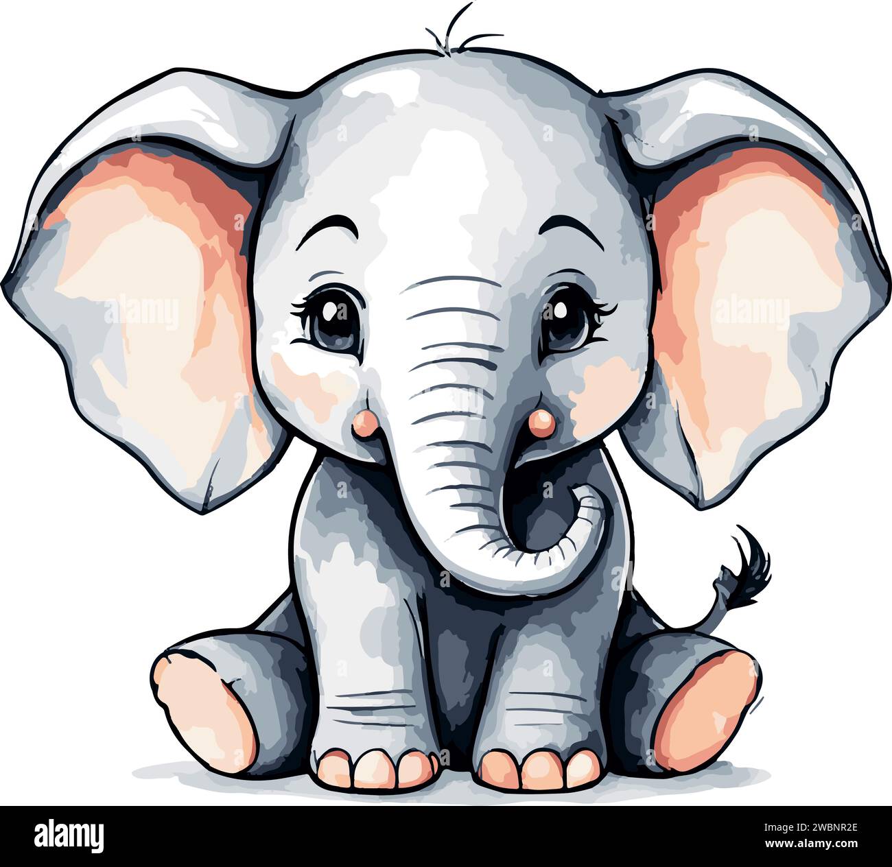 Extraordinary lovely watercolor baby elephant vector art Stock Vector ...
