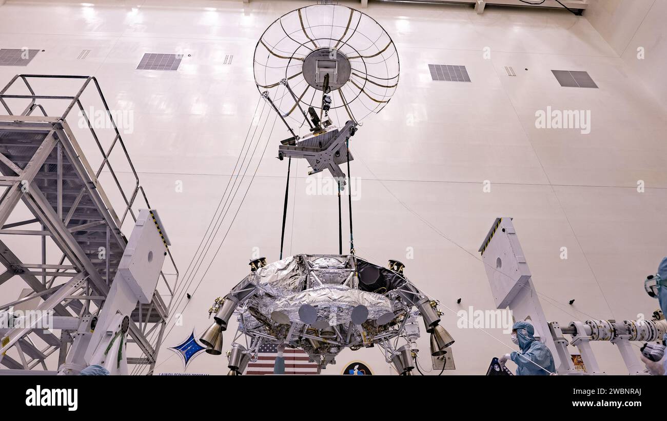 Engineers perform mass properties testing on the rocket-powered descent ...