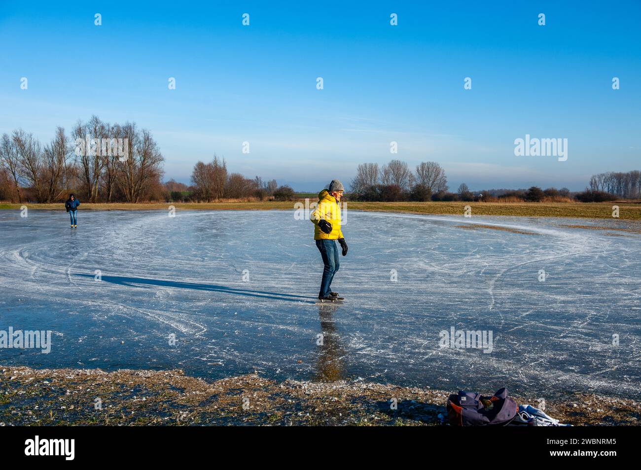 Nijmegen, Netherlands. 11th Jan, 2024. A man seen skating on a ice ...