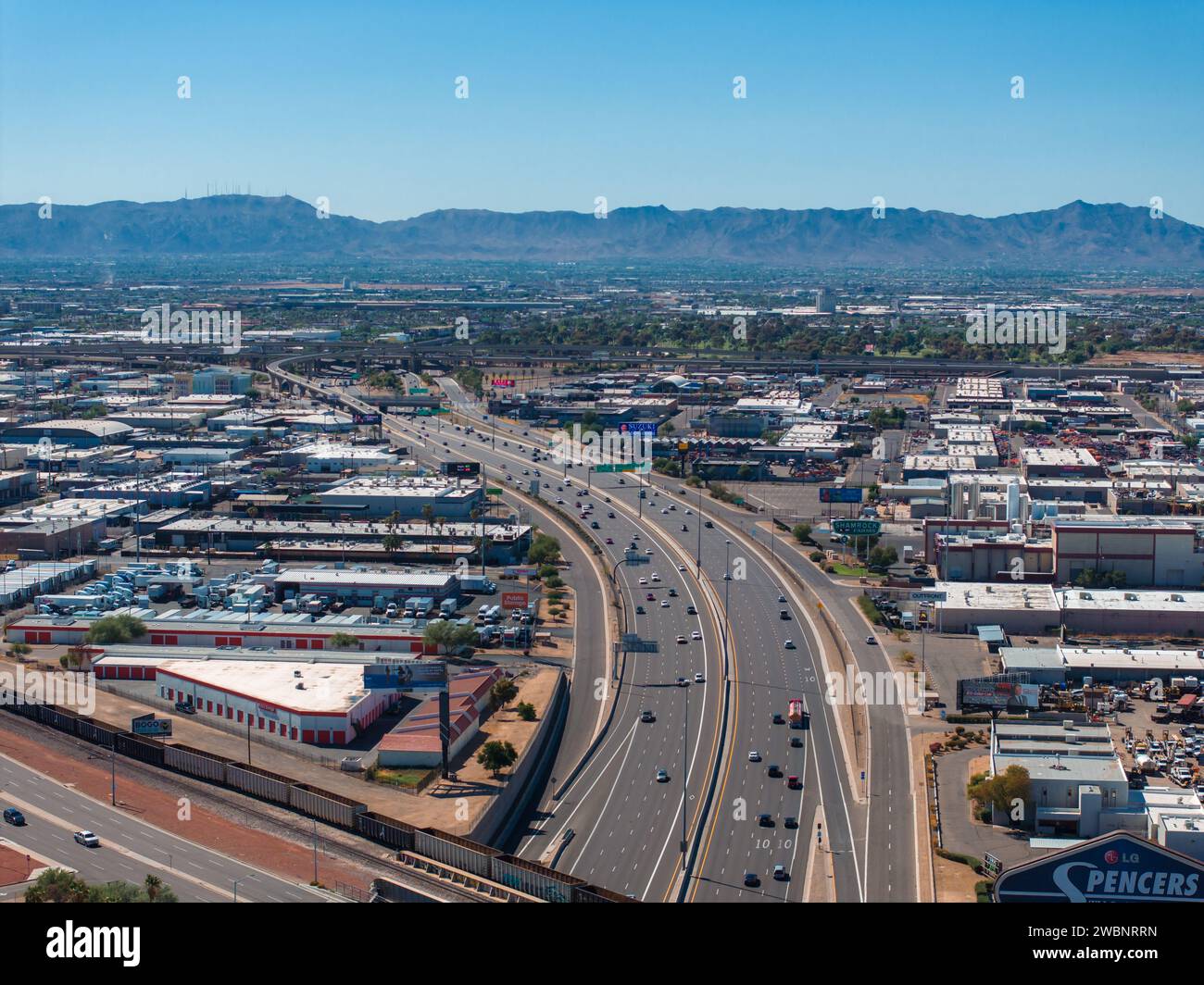 Aerial view of the highway and crossroads intersections in Phoenix, USA ...