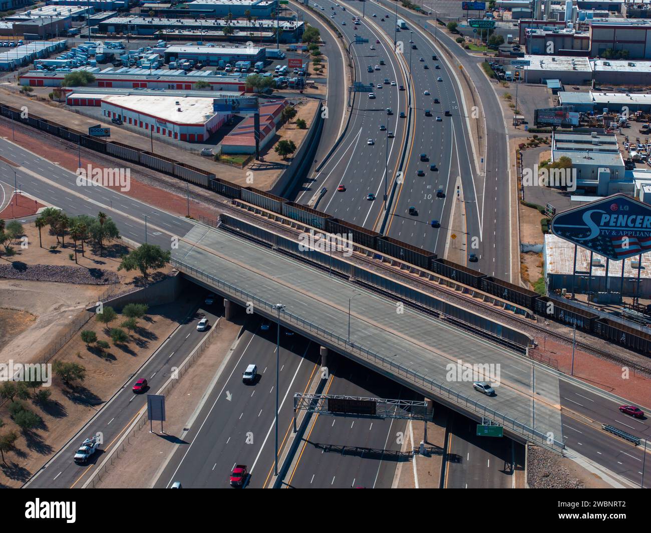 Aerial view of the highway and crossroads intersections in Phoenix, USA ...