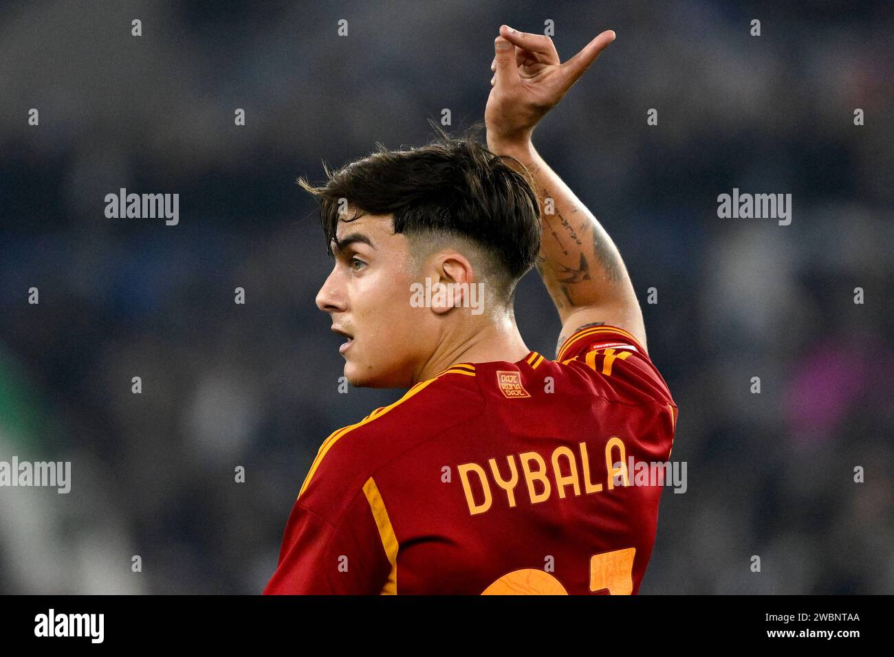 Paulo Dybala of AS Roma gestures during the Italy cup football match ...