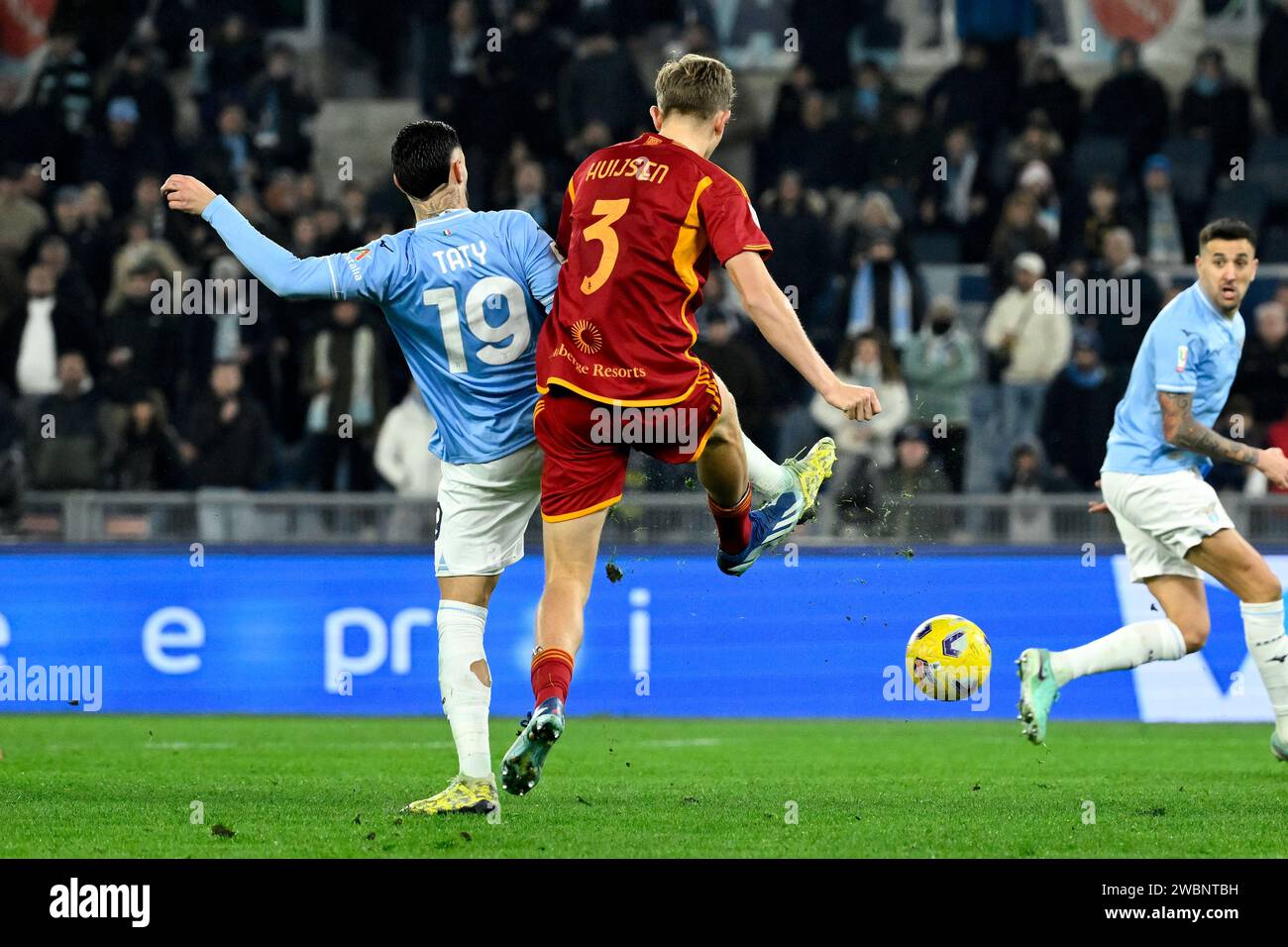 Dean Huijsen of AS Roma makes a penalty foul on Valentin Mariano Jose ...