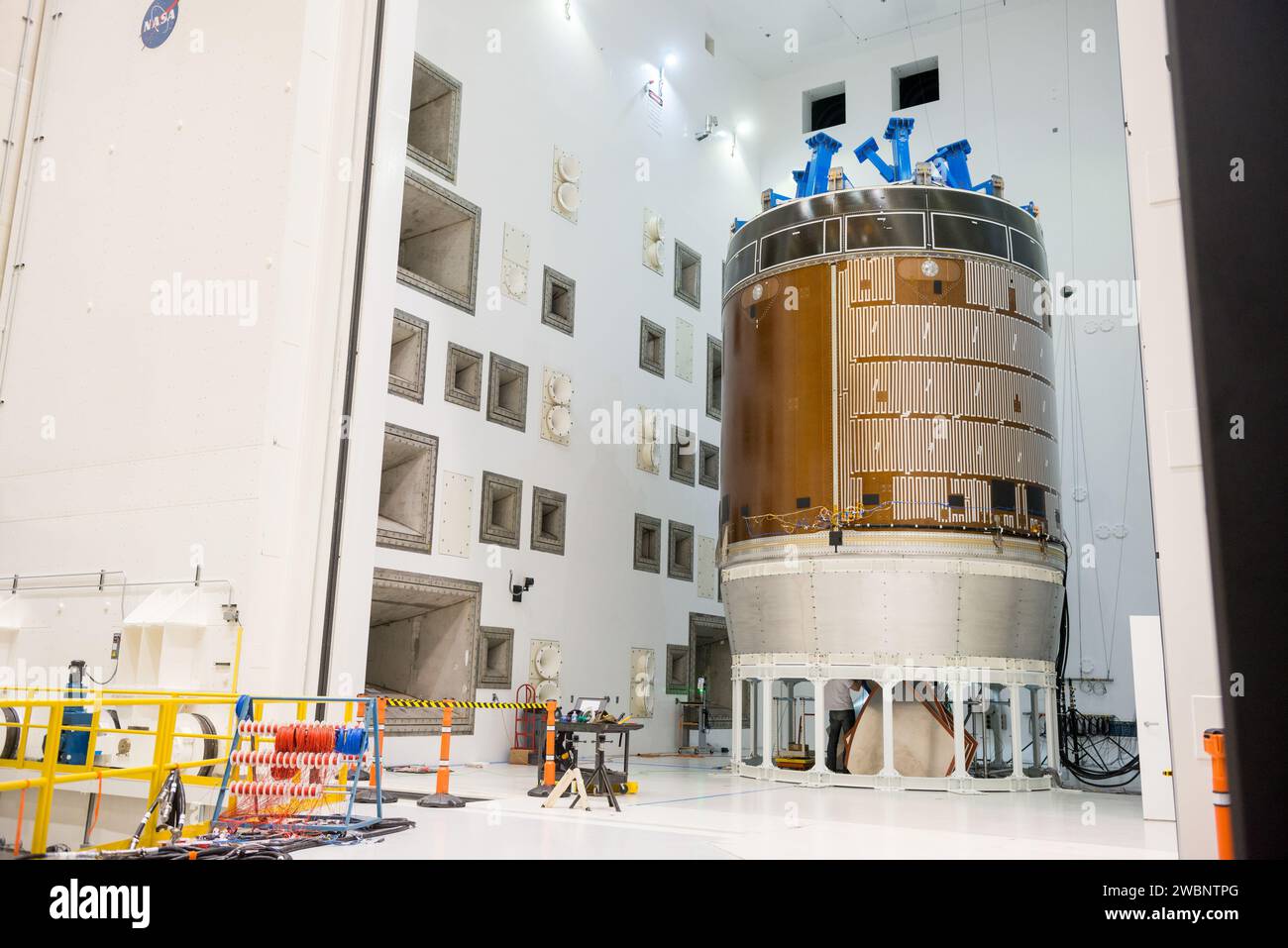 Engineers and technicians moved the Orion service module test article ...