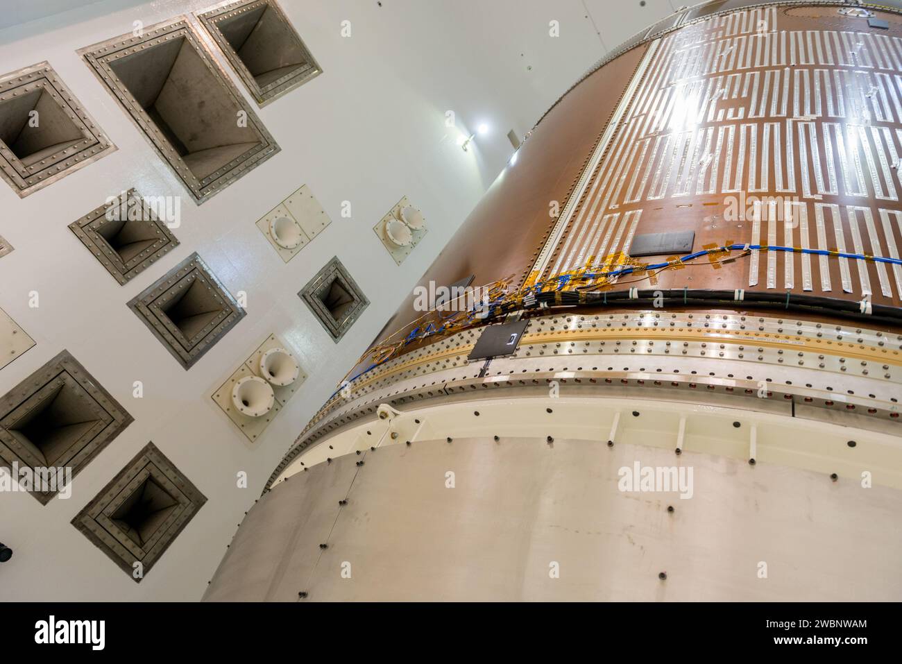 Engineers and technicians moved the Orion service module test article ...