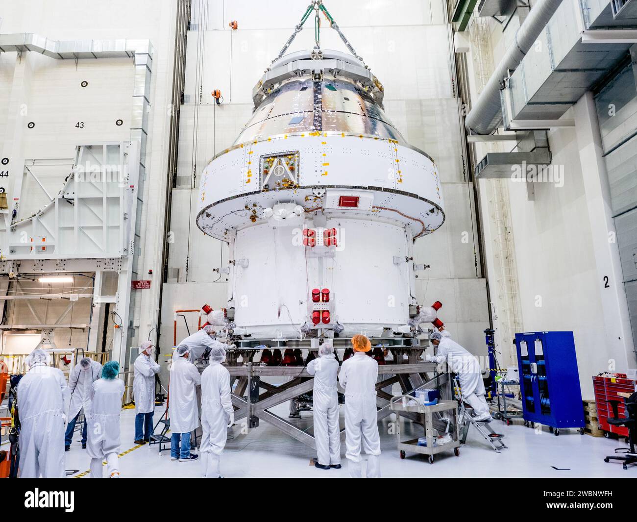 The Orion crew and service module stack for Artemis I was lifted out of ...