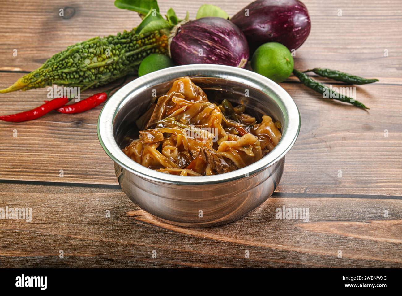 Tibetian cuisine - thenthuk noodles with beef and spices Stock Photo ...