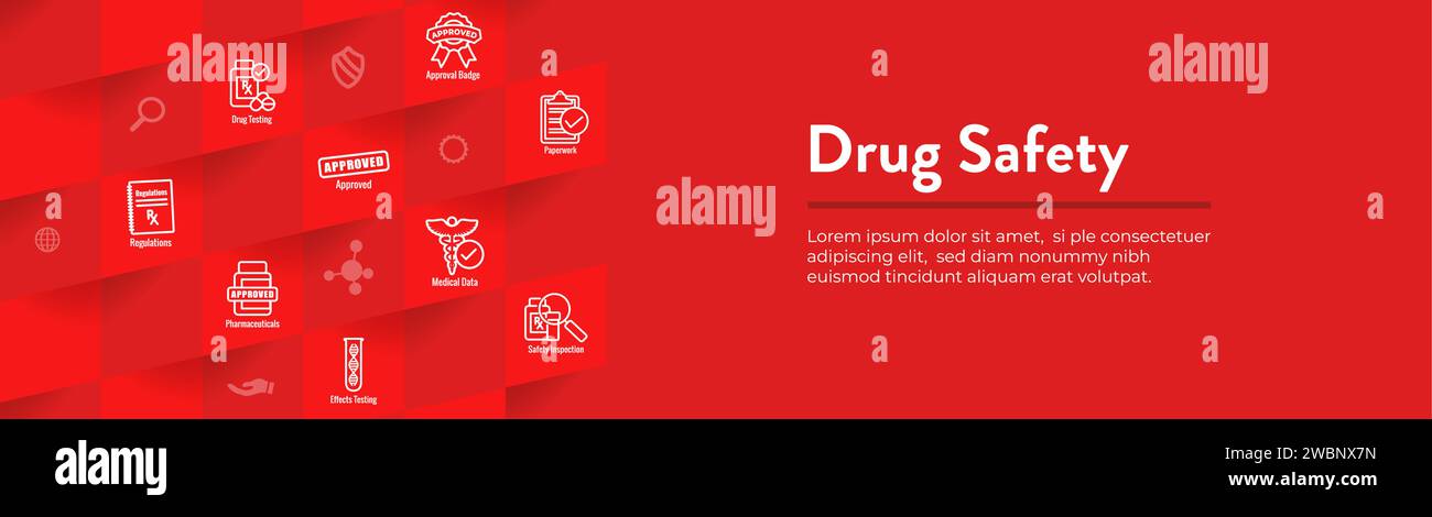 Pharmaceuticals and medications icon set w web header banner for FDA ...