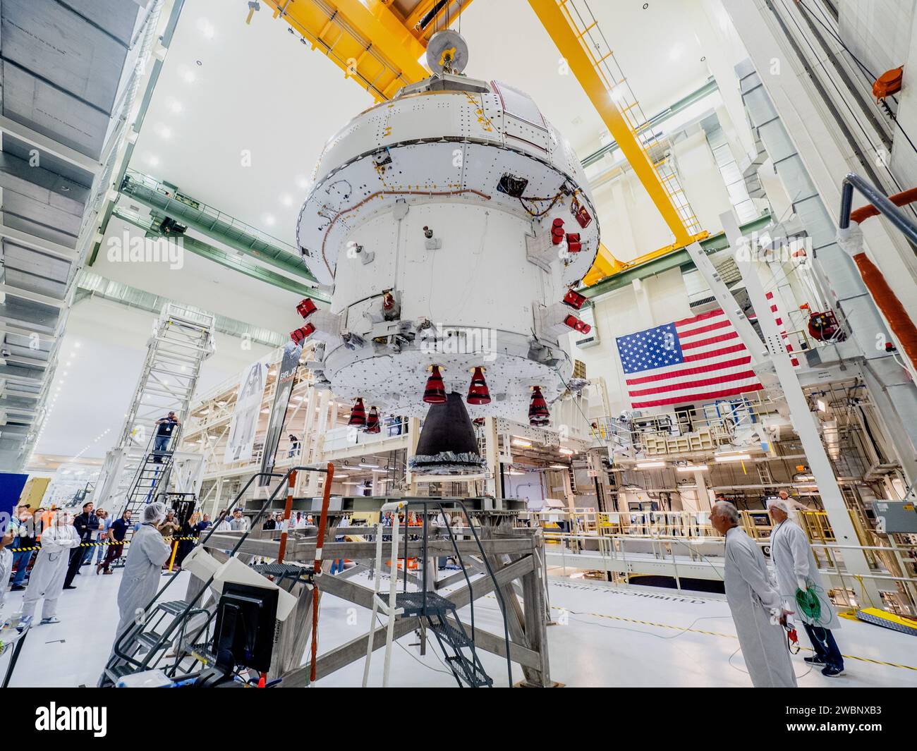 The Orion crew and service module stack for Artemis I was lifted out of ...