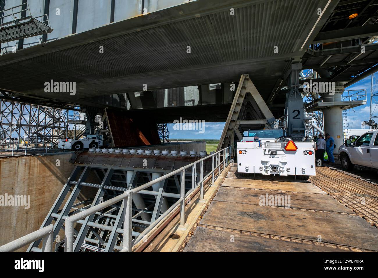 Special ground support equipment is used to move one of two side flame ...