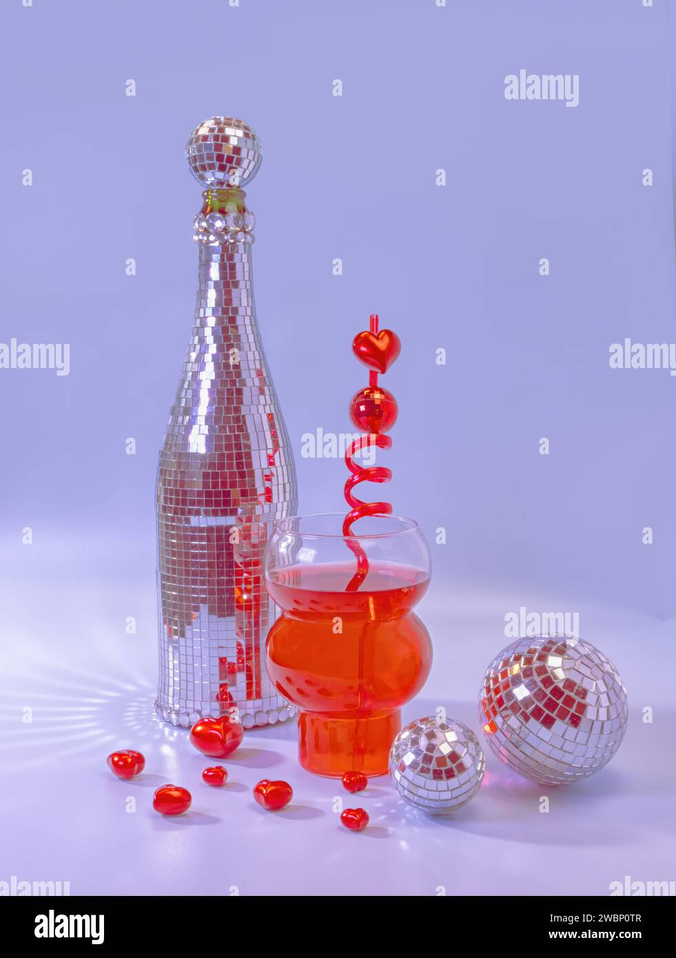 A Disco Mirror Ball Bottle of Champagne, a Red Cocktail Hearts and ...