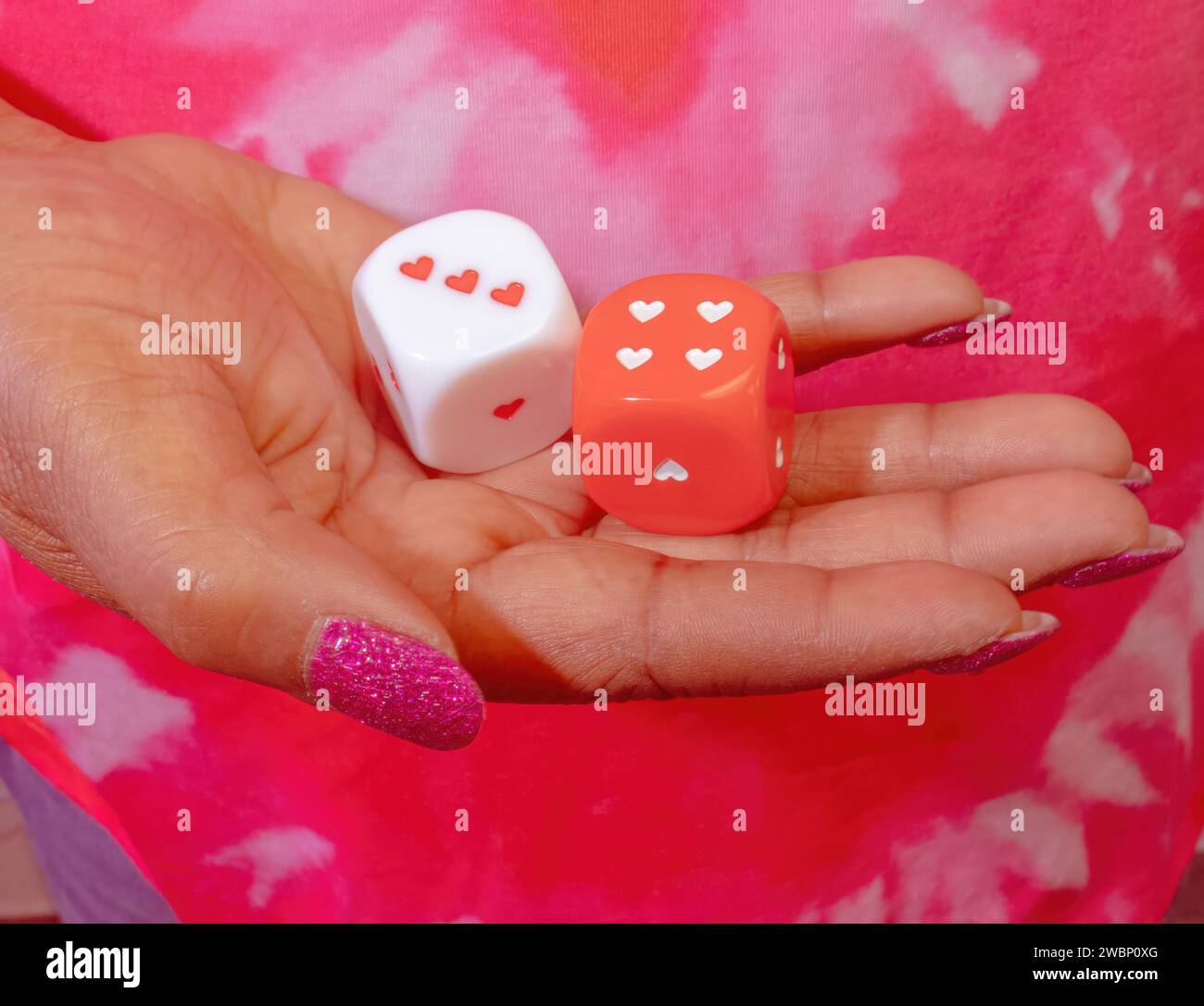 Lucky in Love: Lucky Number 7 on Heart Themed Dice, A Female Hand ...