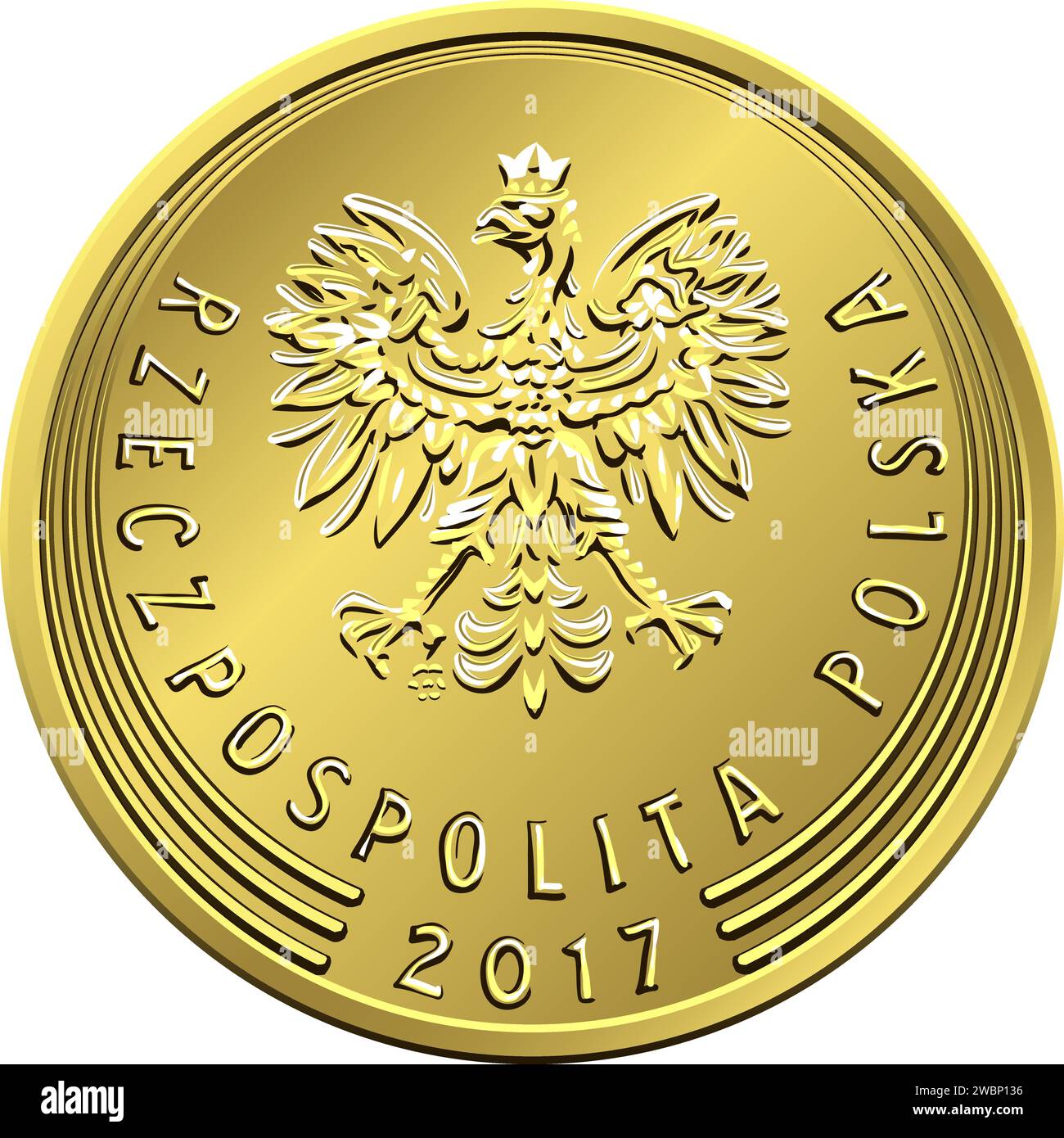 vector obverse Polish Money 1 zloty, 1, 2 and 5 groszy coin with eagle ...