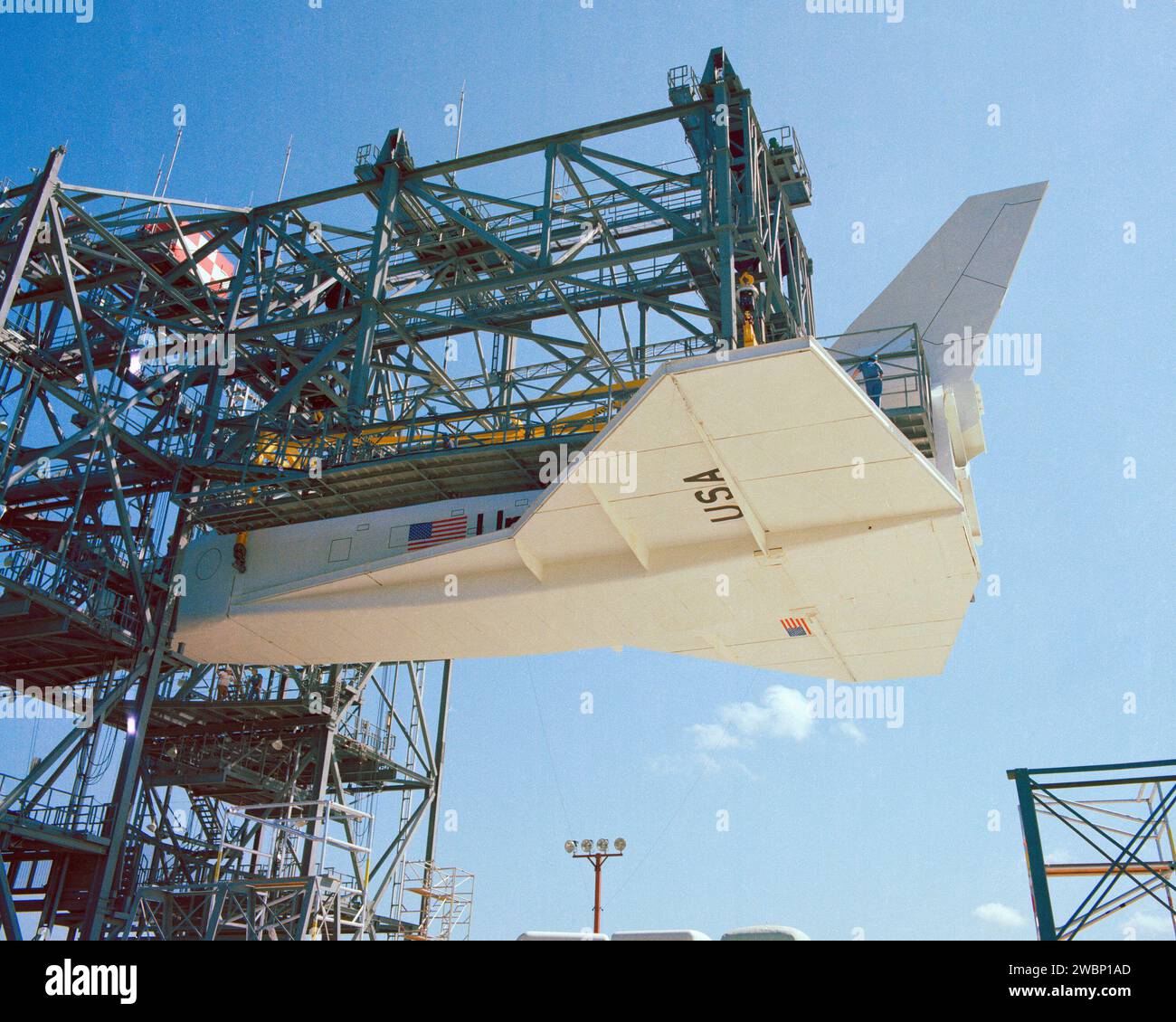 The Pathfinder space shuttle mock-up is attached to the Mate-Demate ...