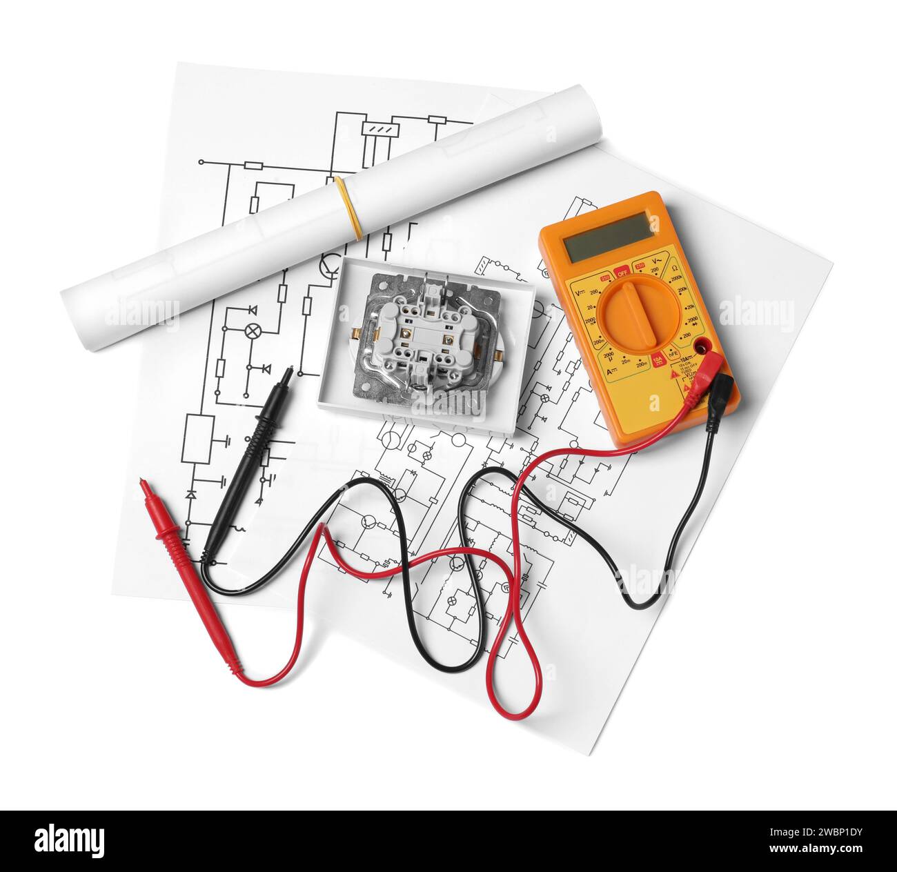 Wiring diagrams, digital multimeter and disassembled light switch ...