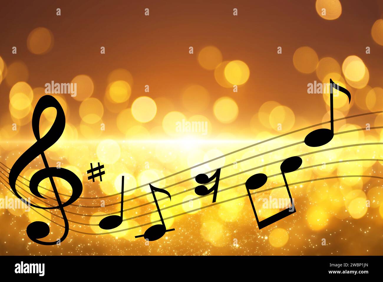 Music notes on blurred background, bokeh effect Stock Photo - Alamy