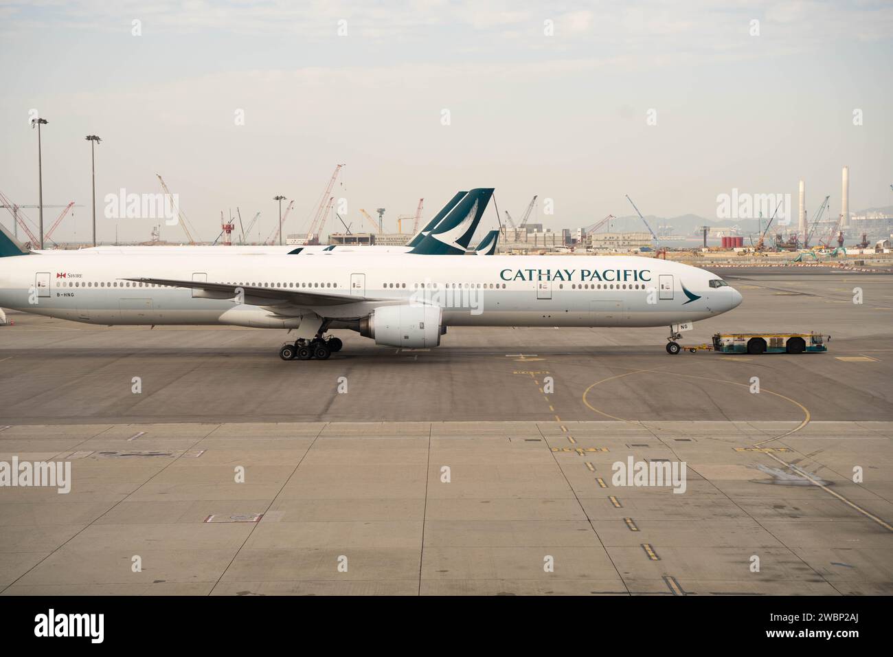 side view of Cathay Pacific aircrafts on tarmac apron at Hong Kong ...
