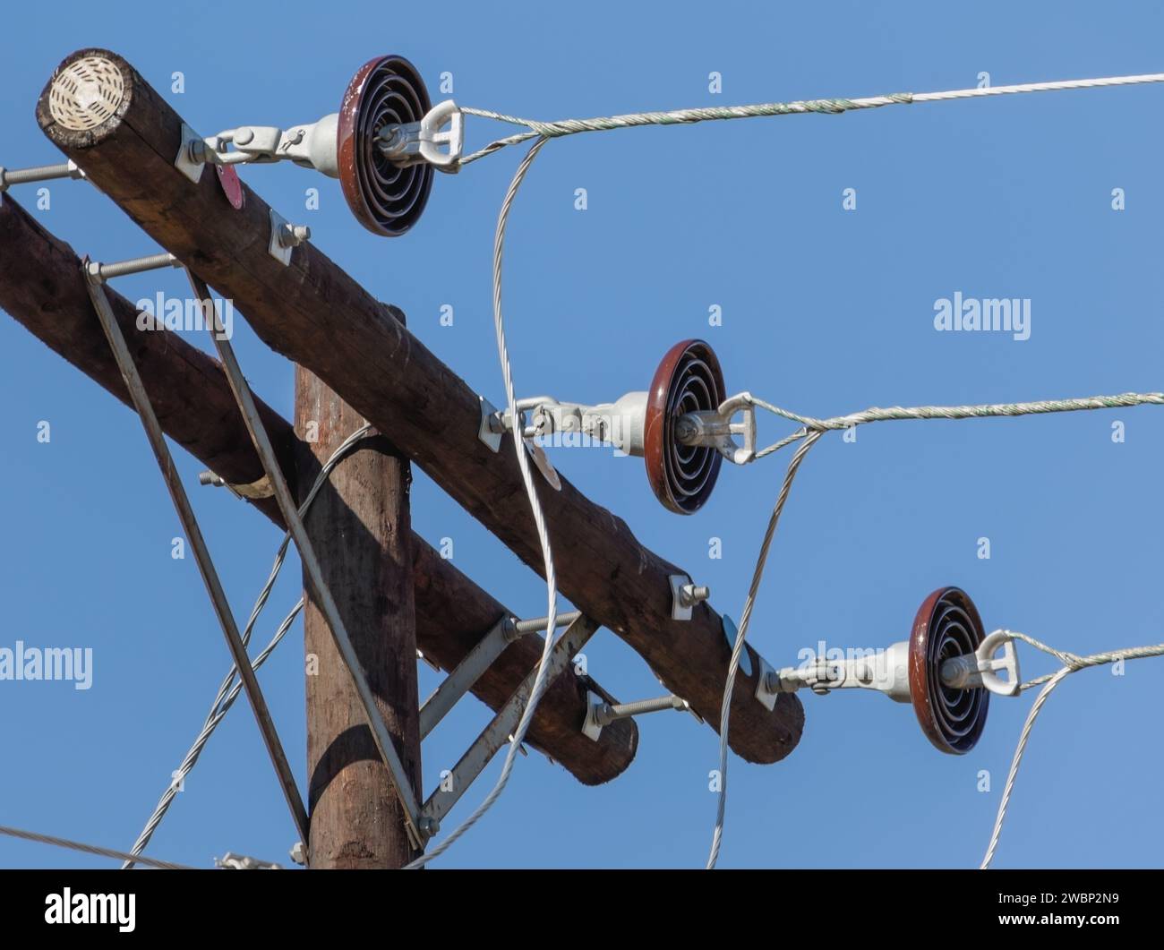 wooden pole electric wires and ceramic insulators Stock Photo - Alamy