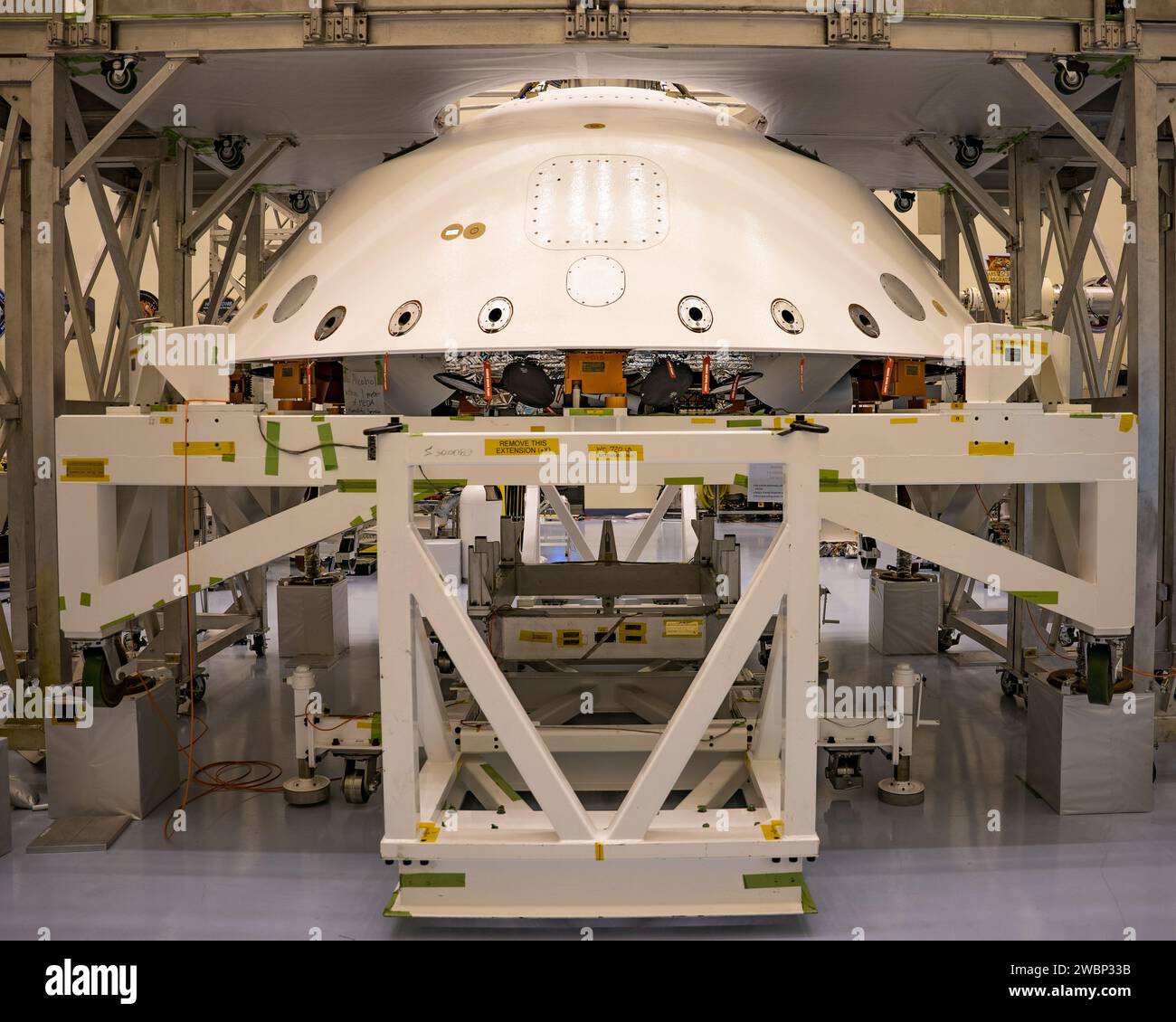 The aeroshell backshell for the Mars Perseverance rover is attached to ...