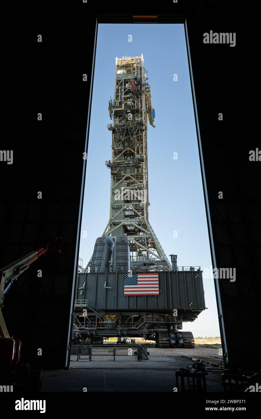 The mobile launcher for the Artemis I mission, atop crawler-transporter ...