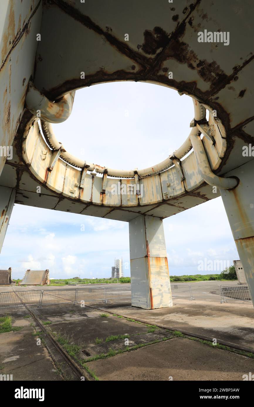 A view looking up from inside the launch pedestal still standing at ...