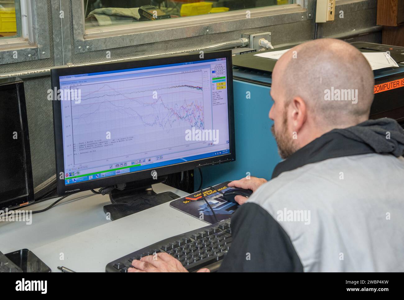 Engineers monitor data during vibration testing of a cruise motor ...