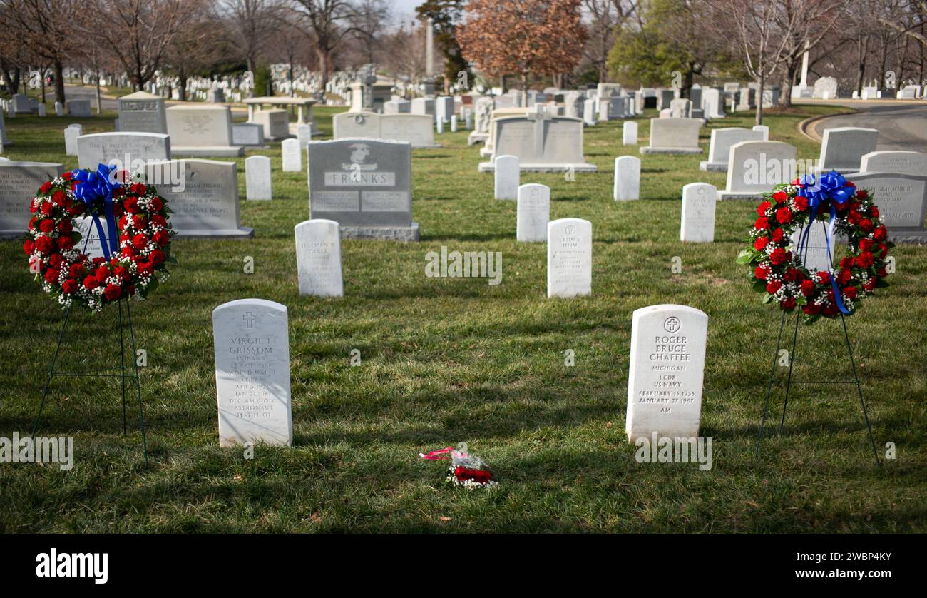 The grave markers of Apollo 1 astronauts Virgil “Gus” Grissom and Roger ...