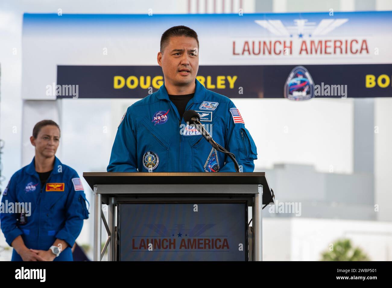 NASA astronaut Kjell Lindgren speaks to members of the media during a ...