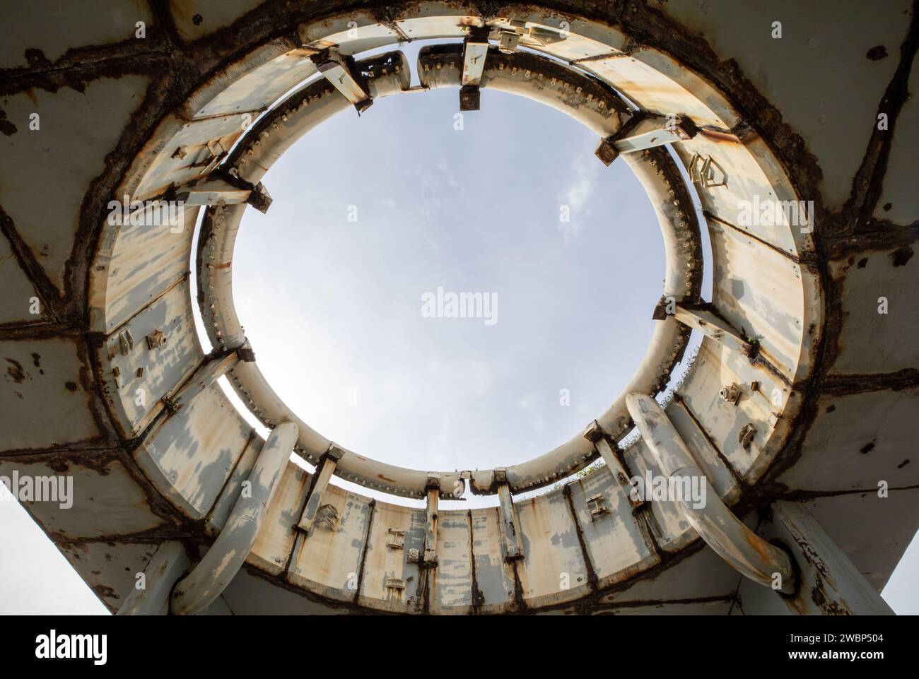 A view looking up from inside the launch pedestal still standing at ...