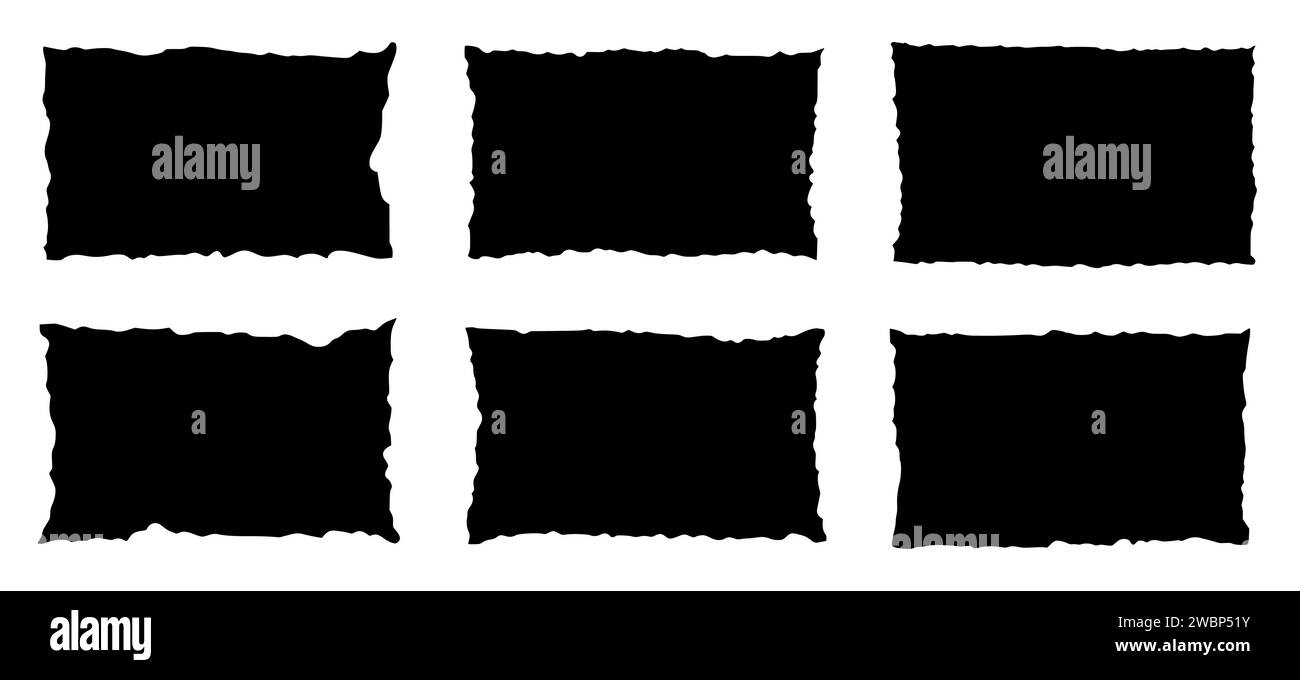 Rough edge rectangle shape collage. Paper torn, jagged edge rectangle frame set. Grunge, old ...